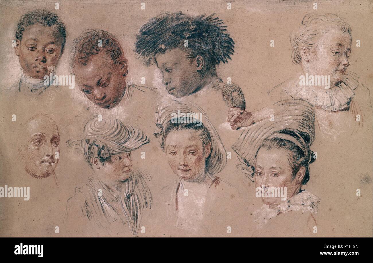 ESTUDIO DE CABEZAS - DIBUJO - SIGLO XVIII. Author: Jean Antoine Watteau ...
