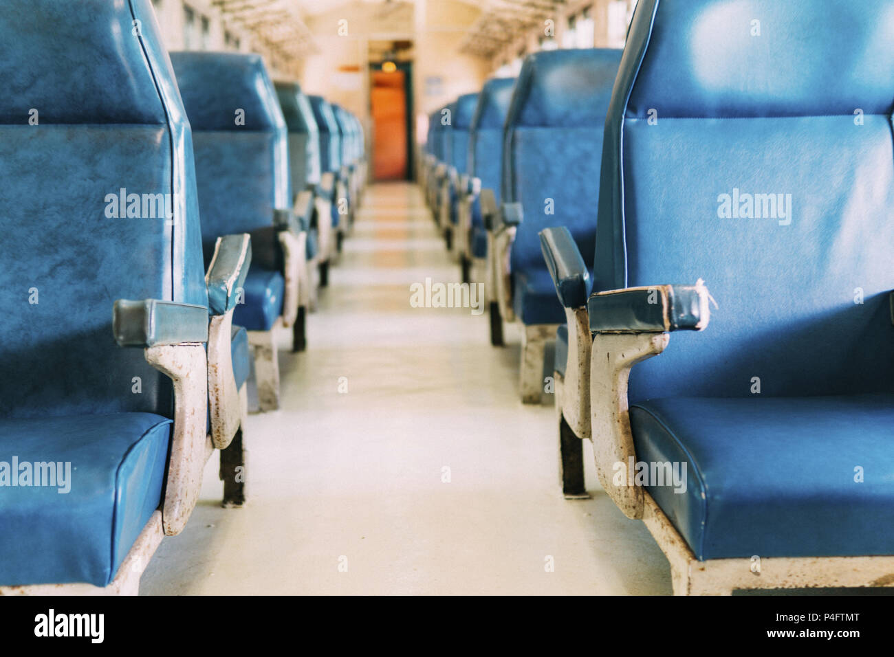 old train blue seats Stock Photo - Alamy