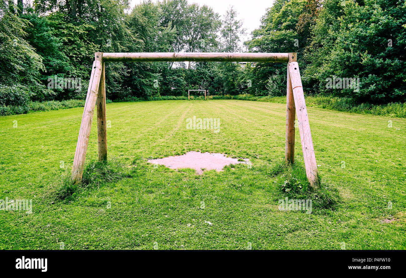 Football at wooden goal hi-res stock photography and images - Alamy