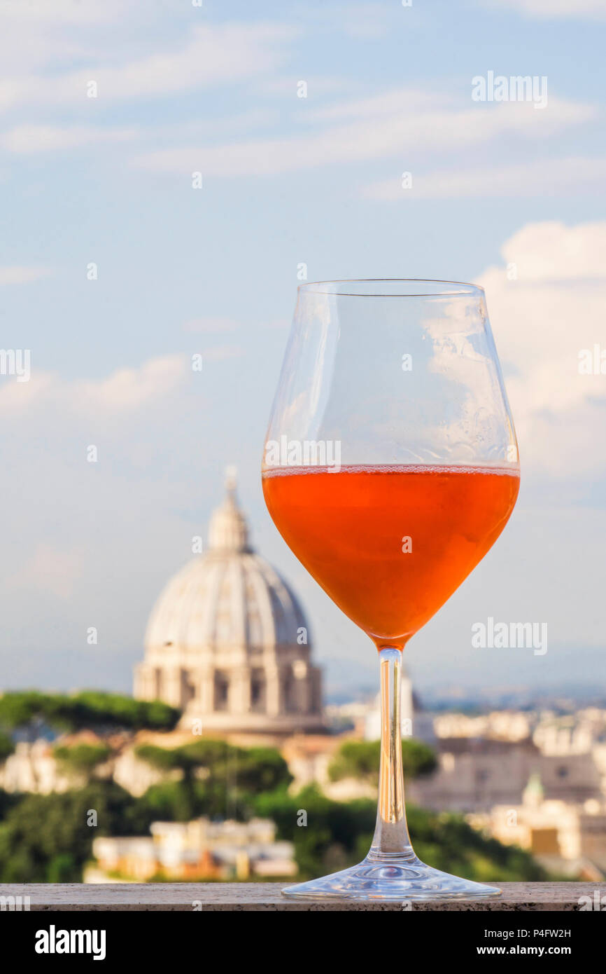 Italian aperitif with St Peter's basilica, Rome, in the background ...