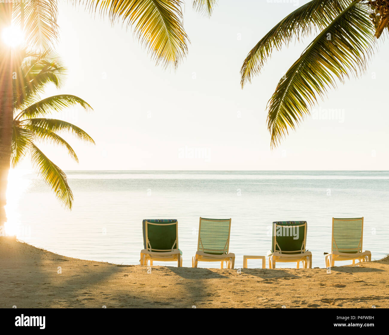 Sunset beach chairs palm trees hi-res stock photography and images - Alamy