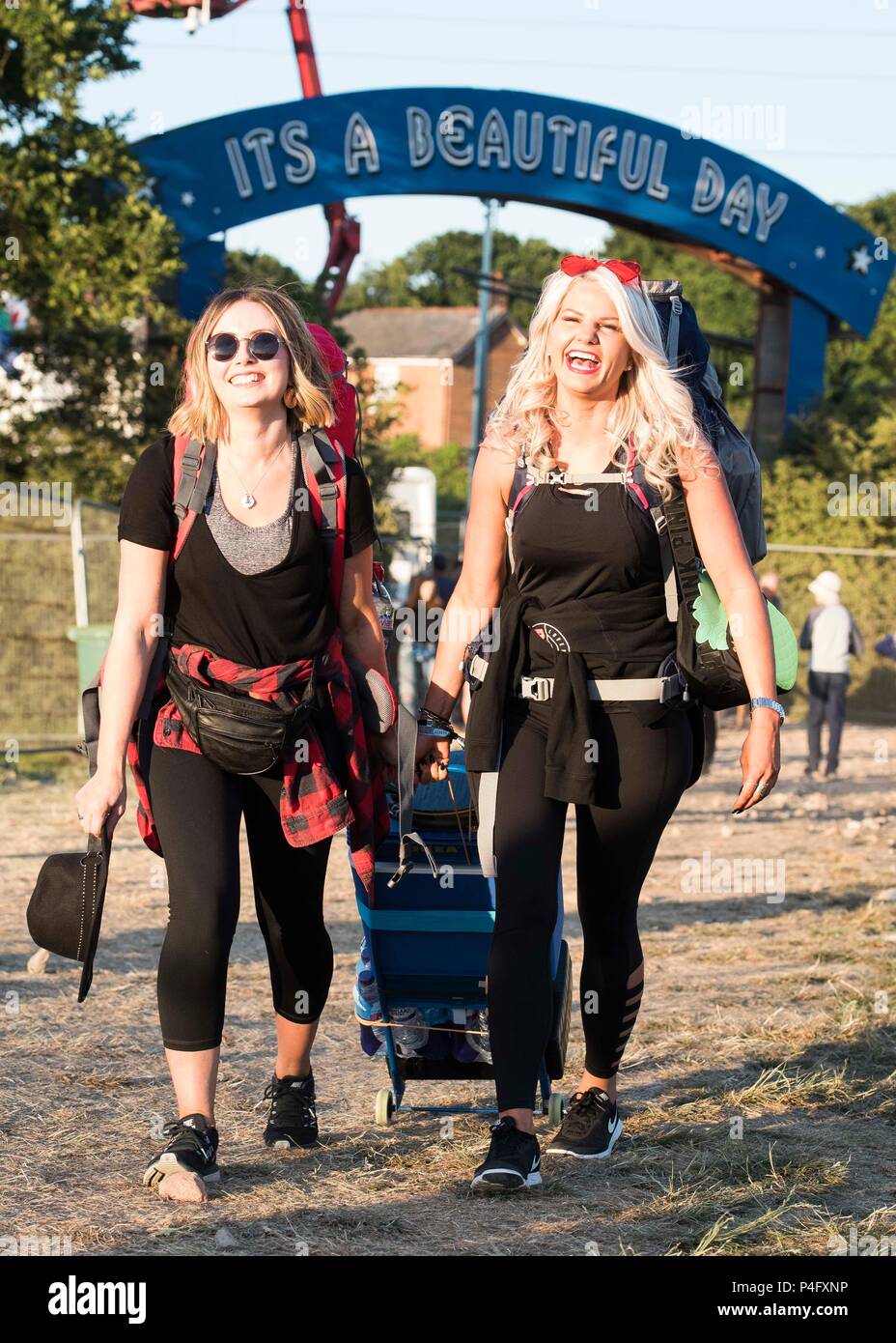 Ami Greenwell and Alison Kydd from London arrive on site at the Isle of ...