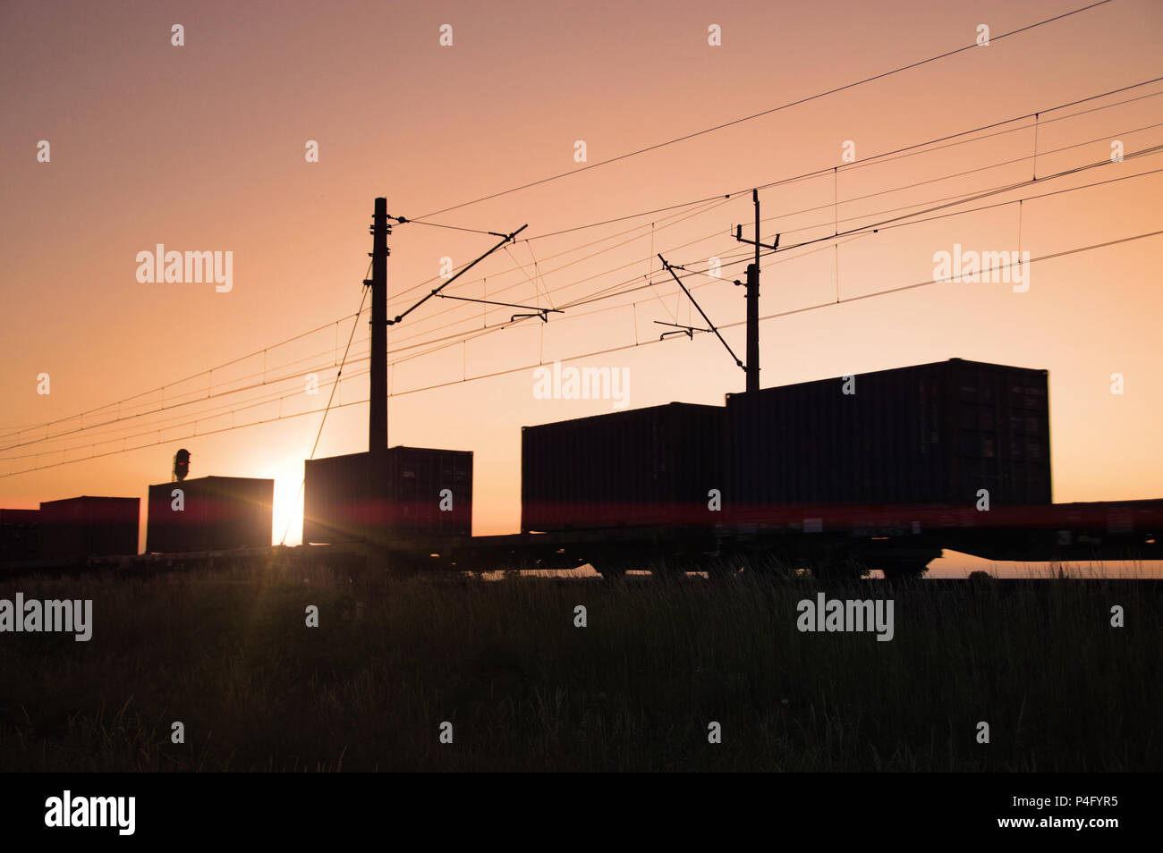 Railway transportation and logistic. Cargo trains with containers and ...