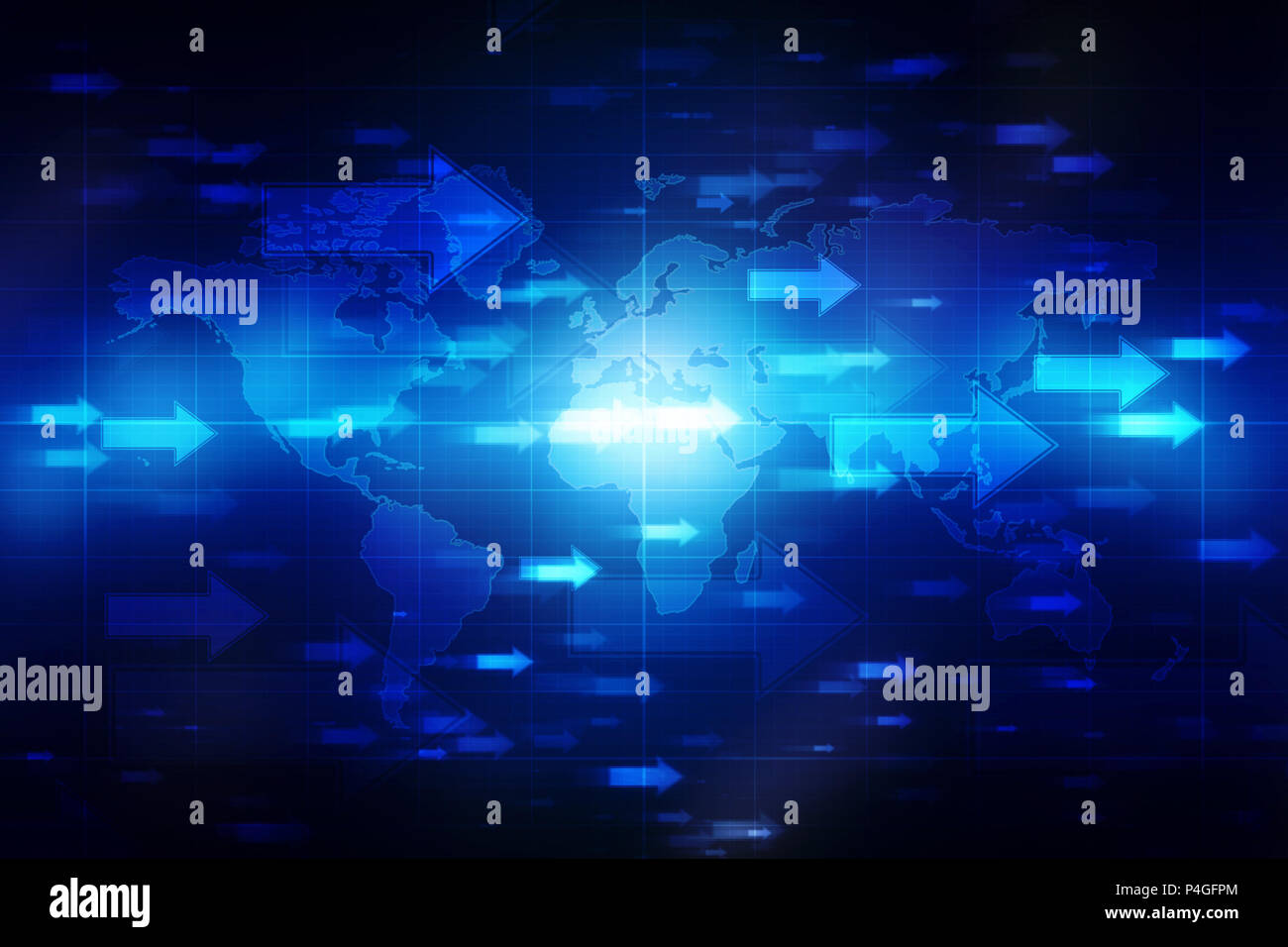 2d illustration world map abstract background, Global Internet ...