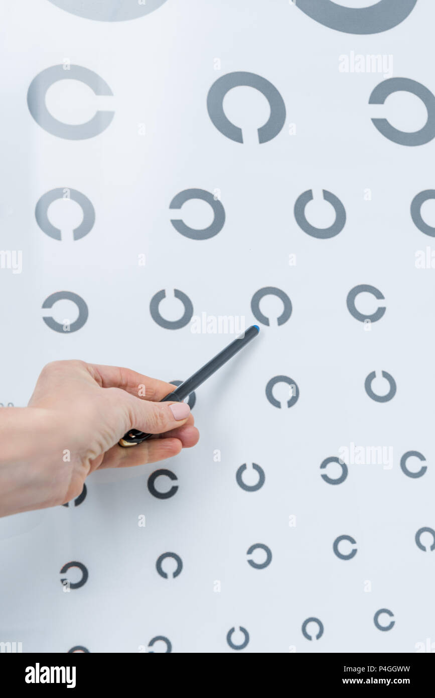 cropped view of oculist pointing at eye chart Stock Photo - Alamy