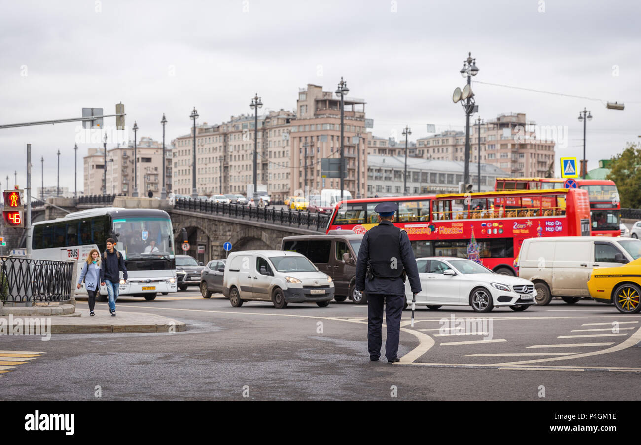 Moscow, Russia - September 22, 2017: Traffic jam on road and bridge in ...