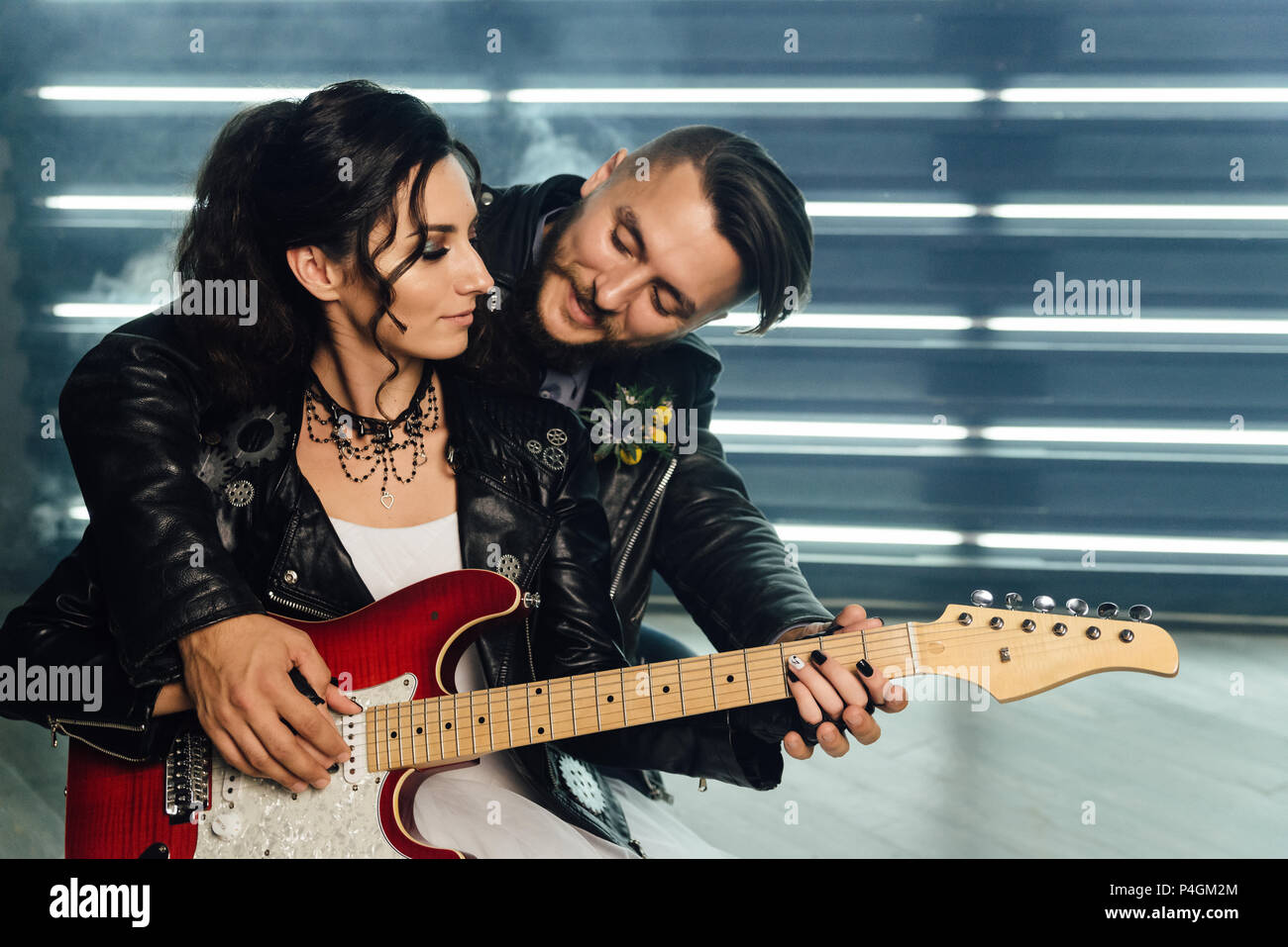Wedding in the style of rock. Rocker or Biker wedding. Guys with ...