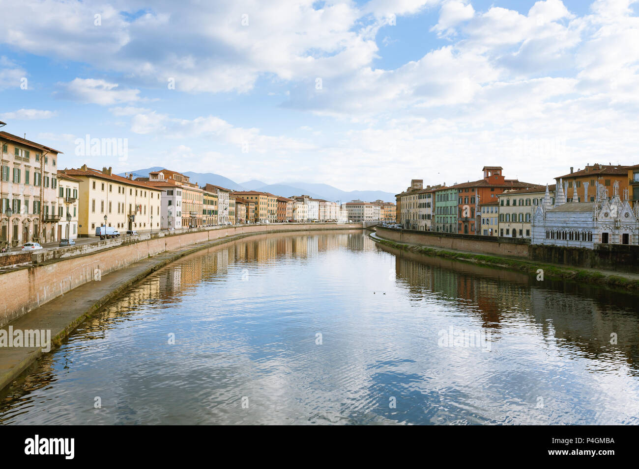 Pisa view. Buildings along Arno river. Italian landmark, Tuscany Stock ...