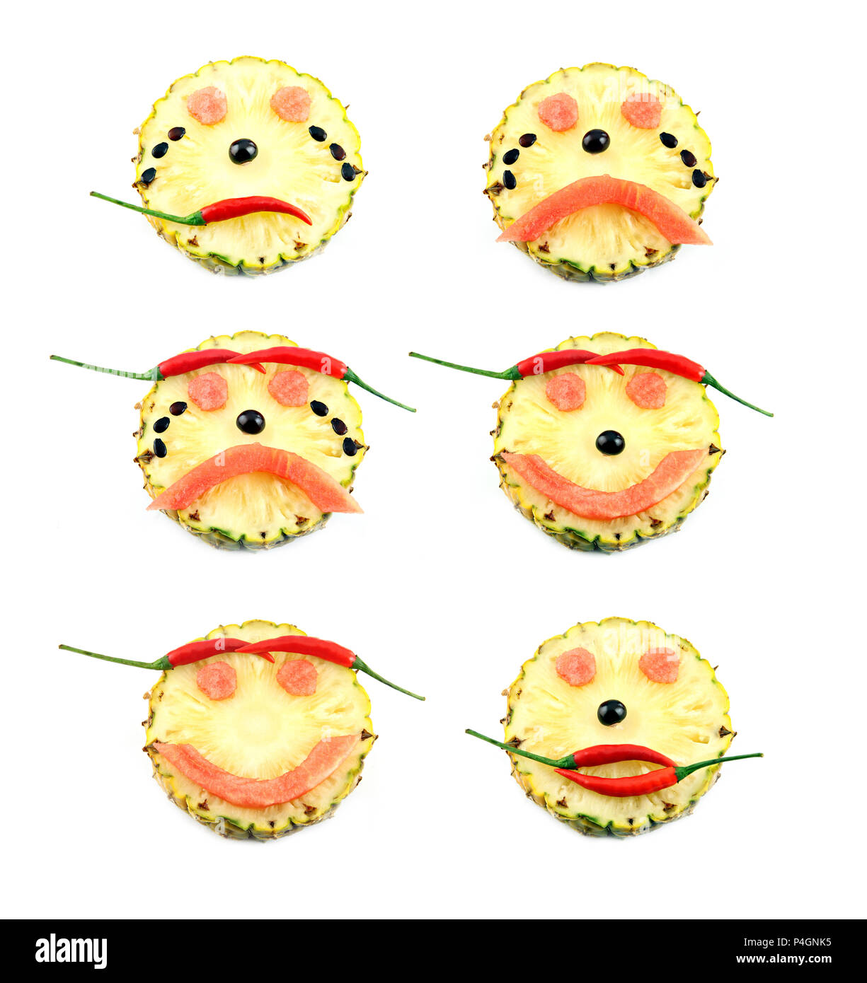 Pineapple set collection of expressing emotions isolated on white ...