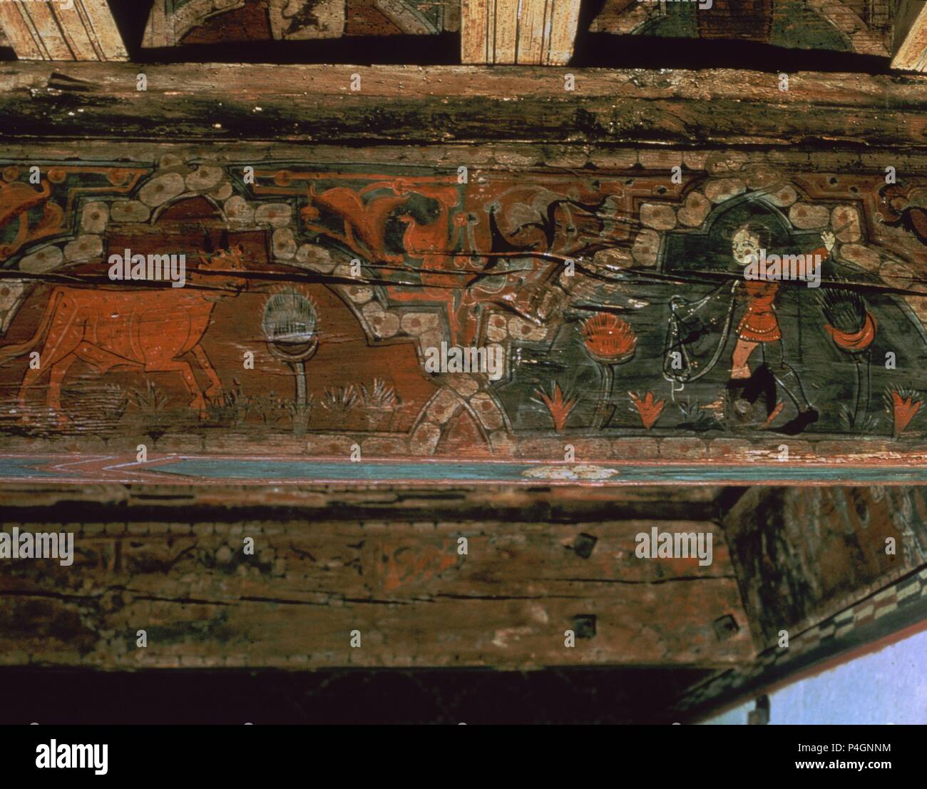 CLAUSTRO - VIGA DEL ARTESONADO ARABE CON PINTURA GOTICA - ESCENA DE ...