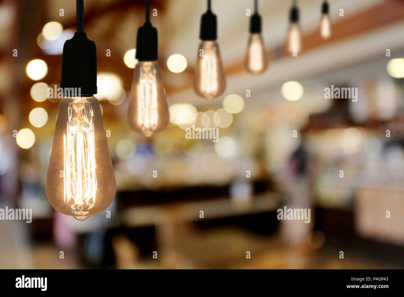 Vintage Lighting lamp in the restaurant cafe and have copy space to ...