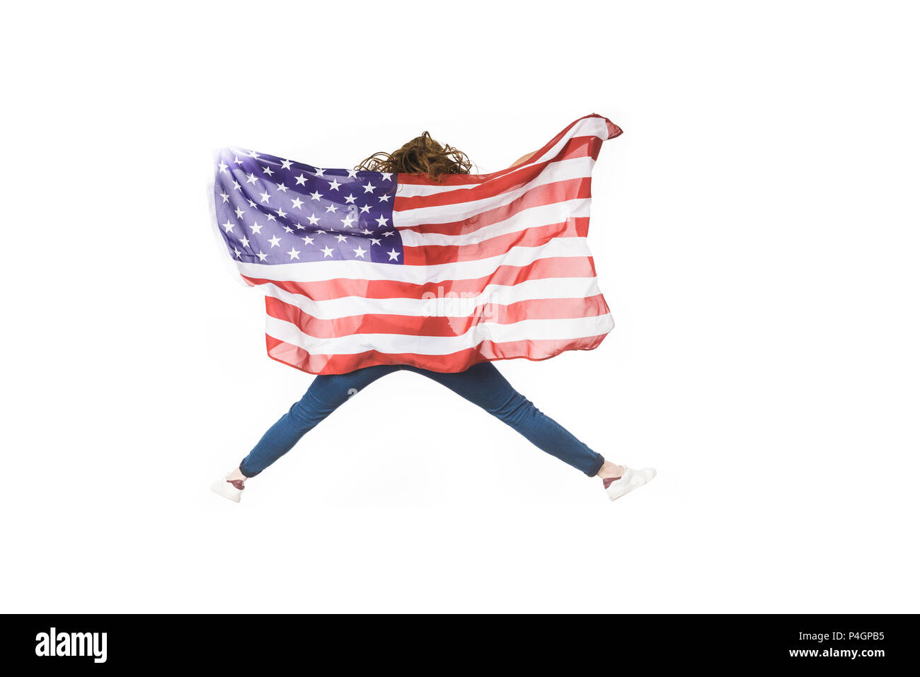 Girl jumping with flag hi-res stock photography and images - Alamy