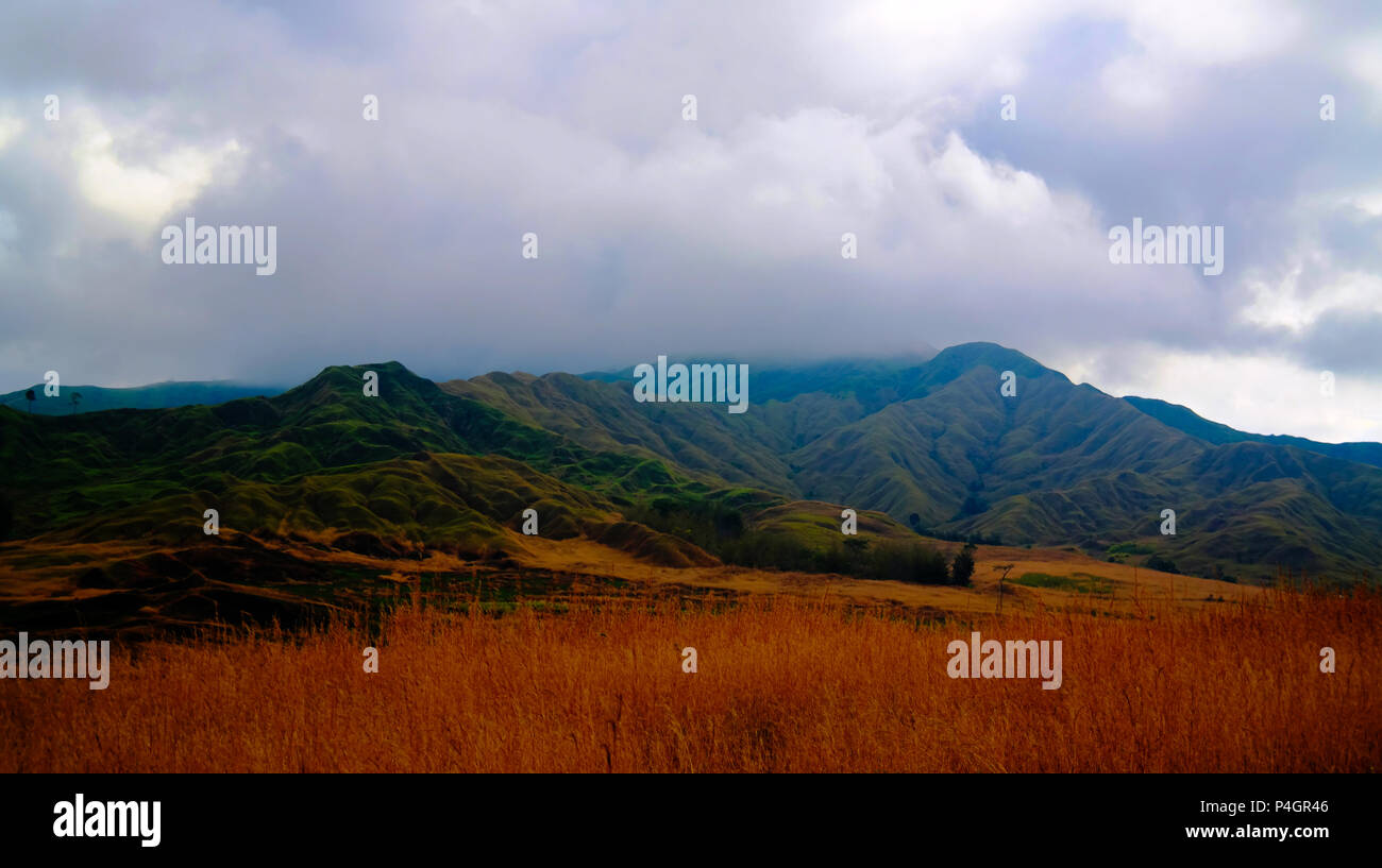 Landscape of Kratke mountain range around Ramu river and valley at ...
