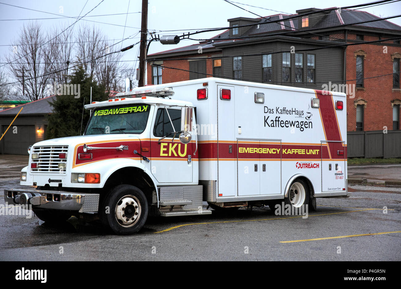 Coffee truck (redecorated ambulance Stock Photo - Alamy