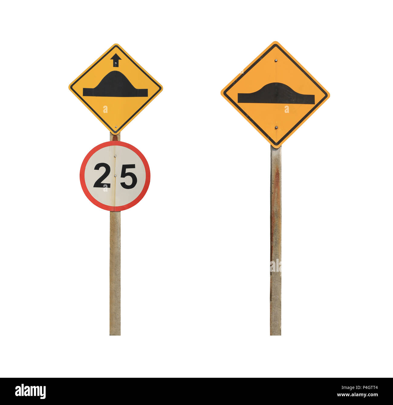 Mound slope Traffic Signs isolated on white background and have ...