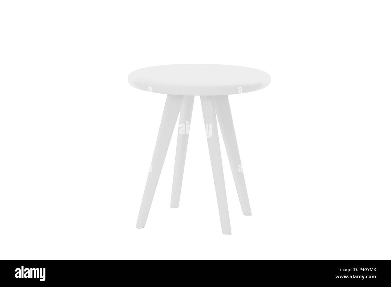 White round table with legs on a white background Stock Photo - Alamy