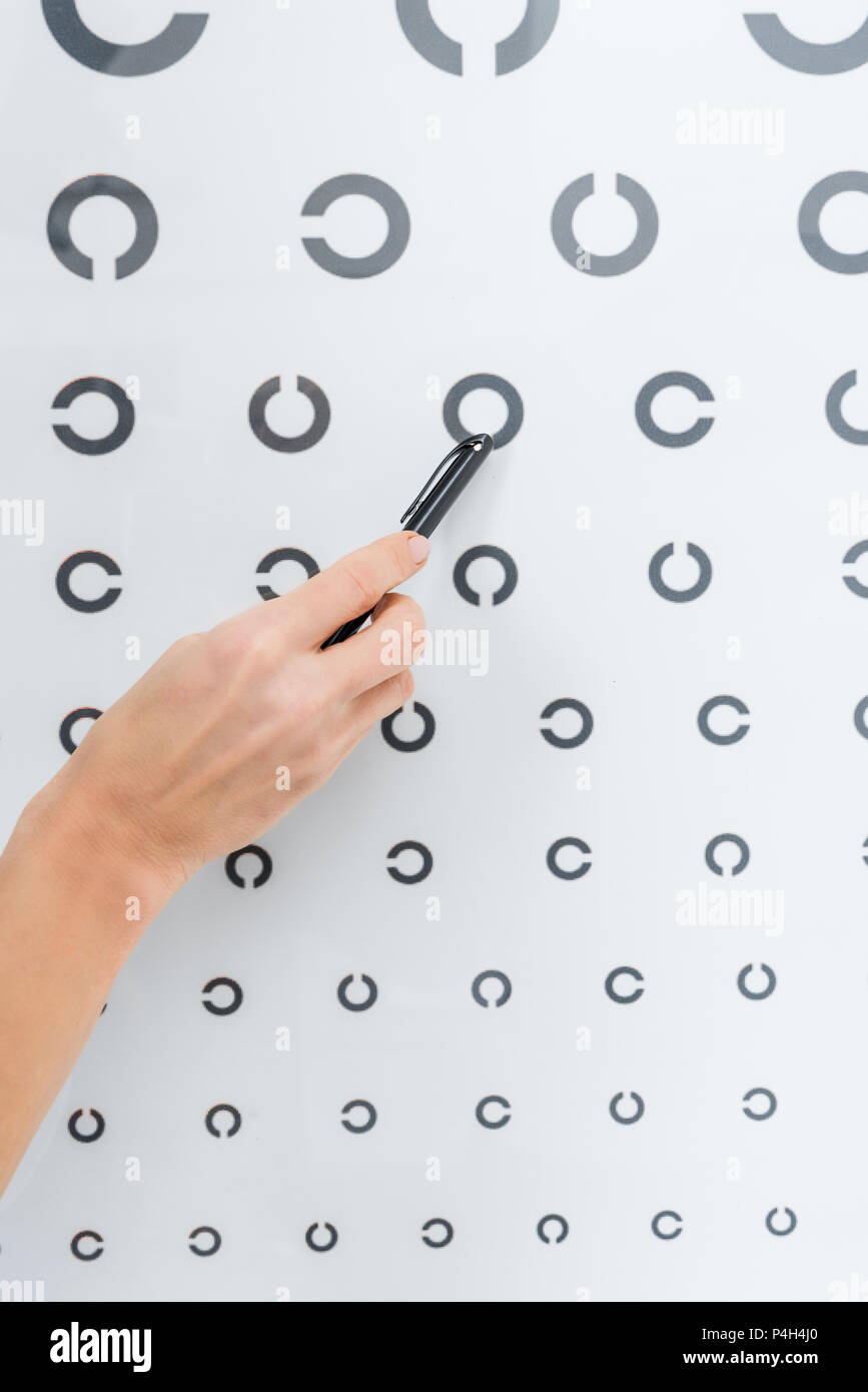cropped view of optometrist pointing at eye chart Stock Photo - Alamy