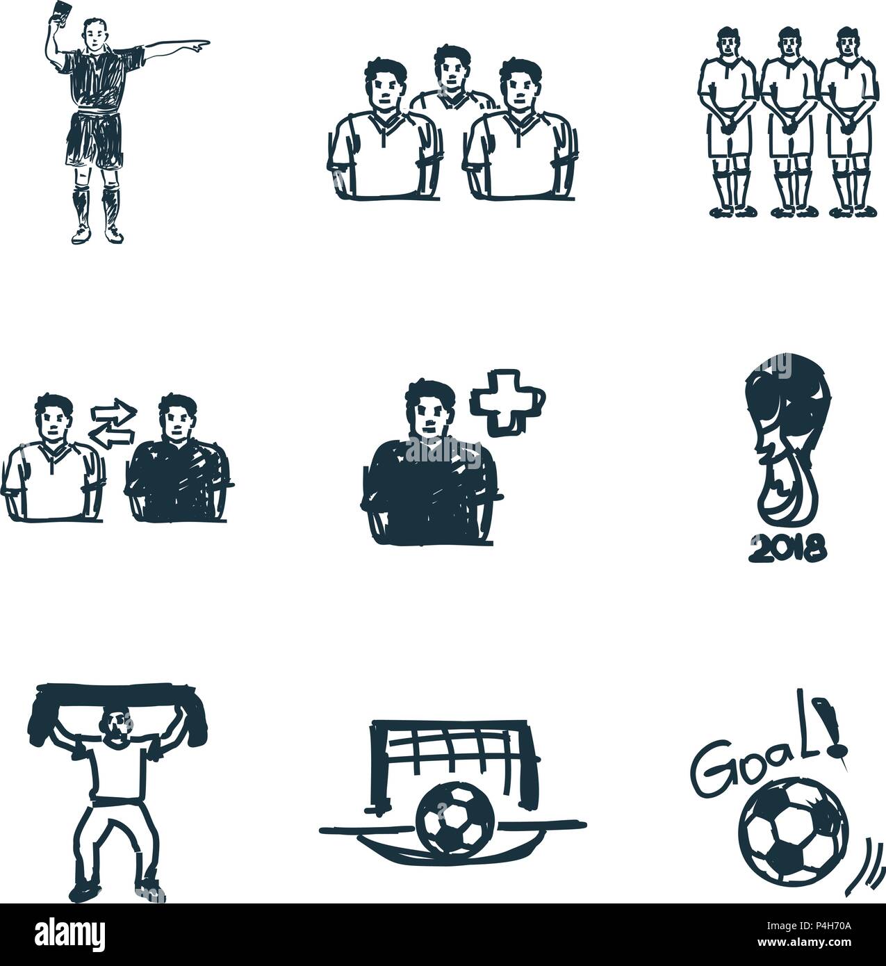 Football icons set. Goal icon, football referee icon, football fan icon ...