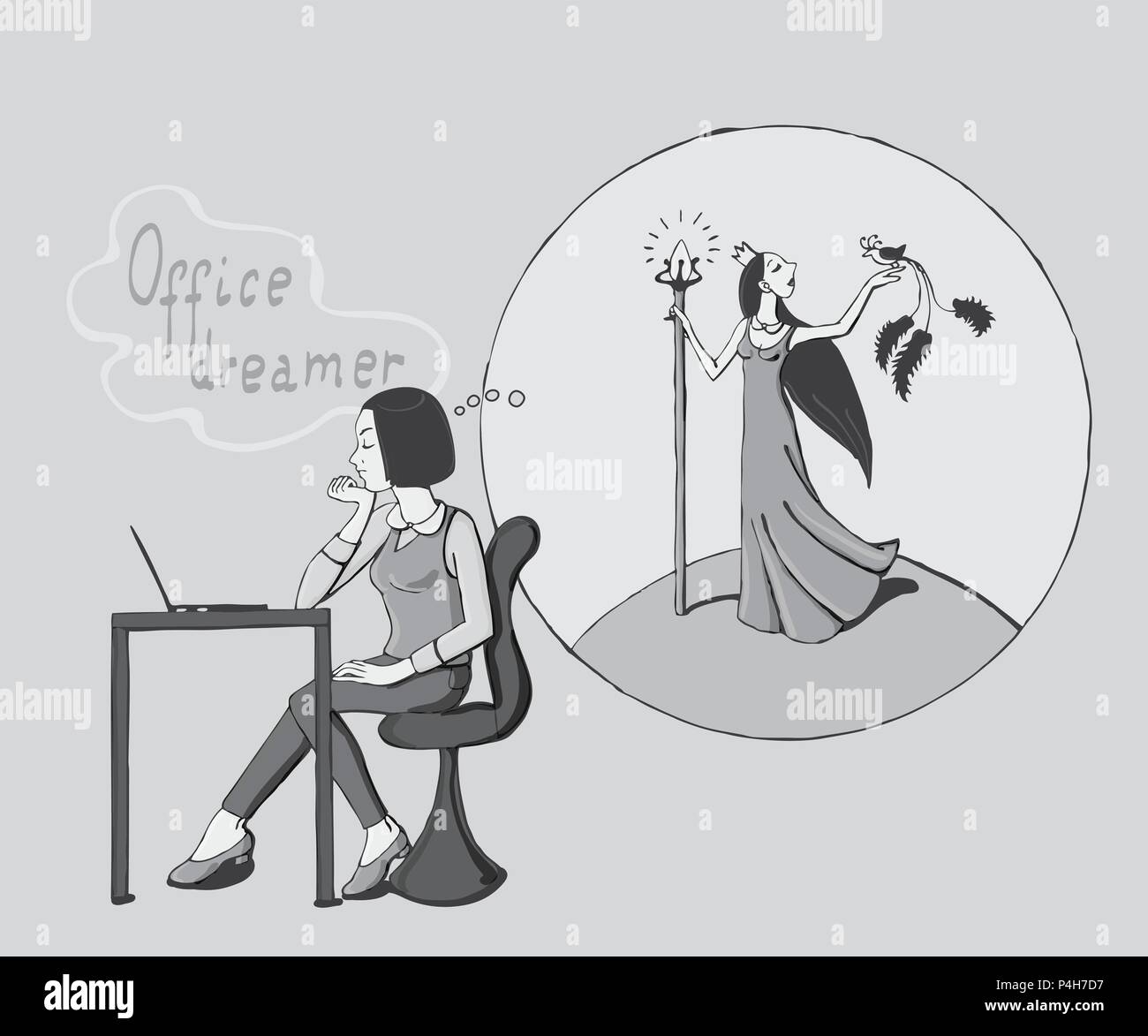 PrintYoung office woman dreaming at work Stock Vector Image & Art - Alamy