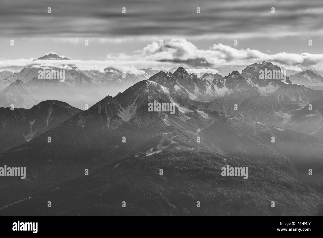 Peak of the nordkette at the hafelekar innsbruck Black and White Stock ...