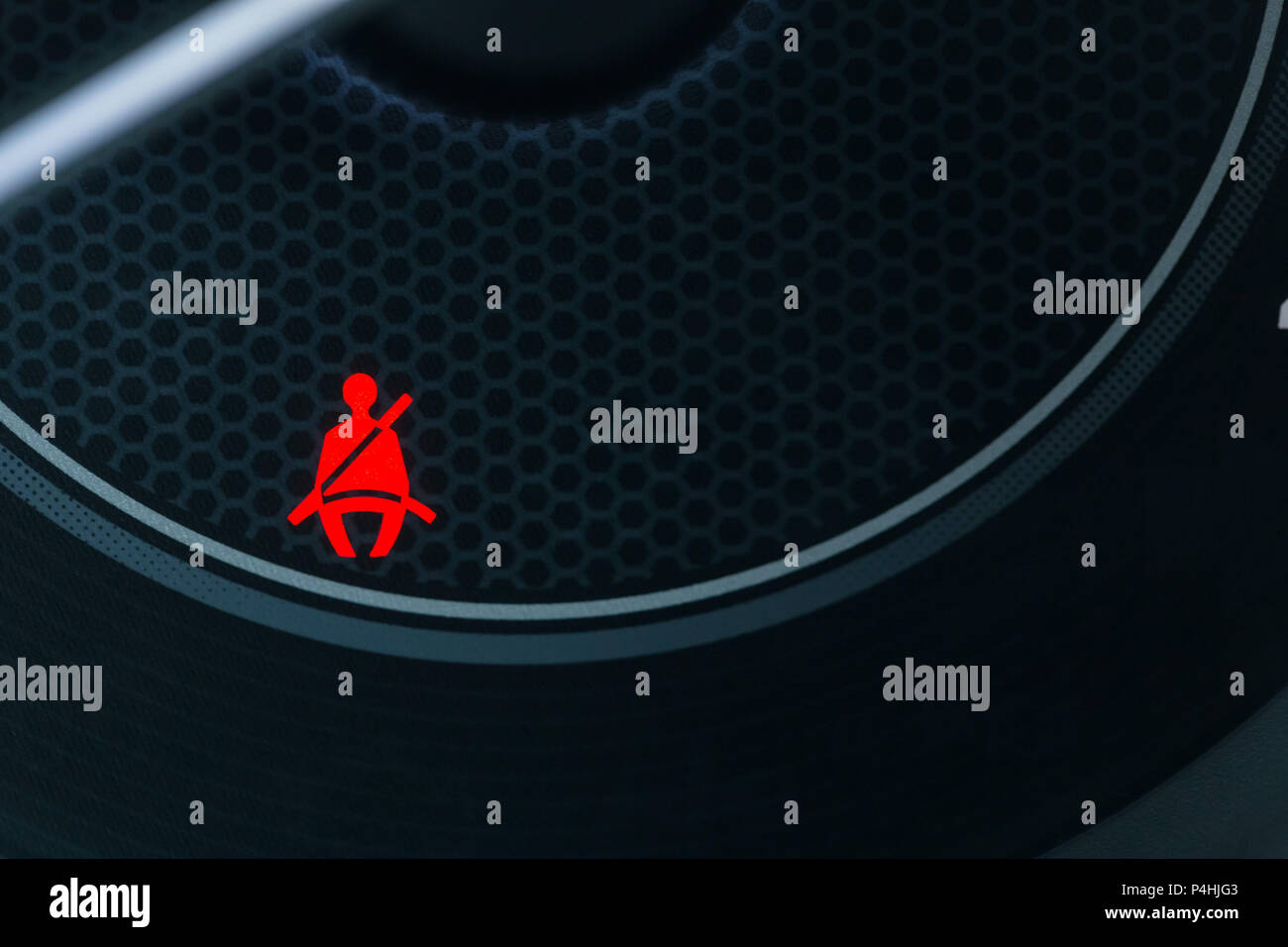 Car Dashboard showing the seat belt warning light Stock Photo - Alamy