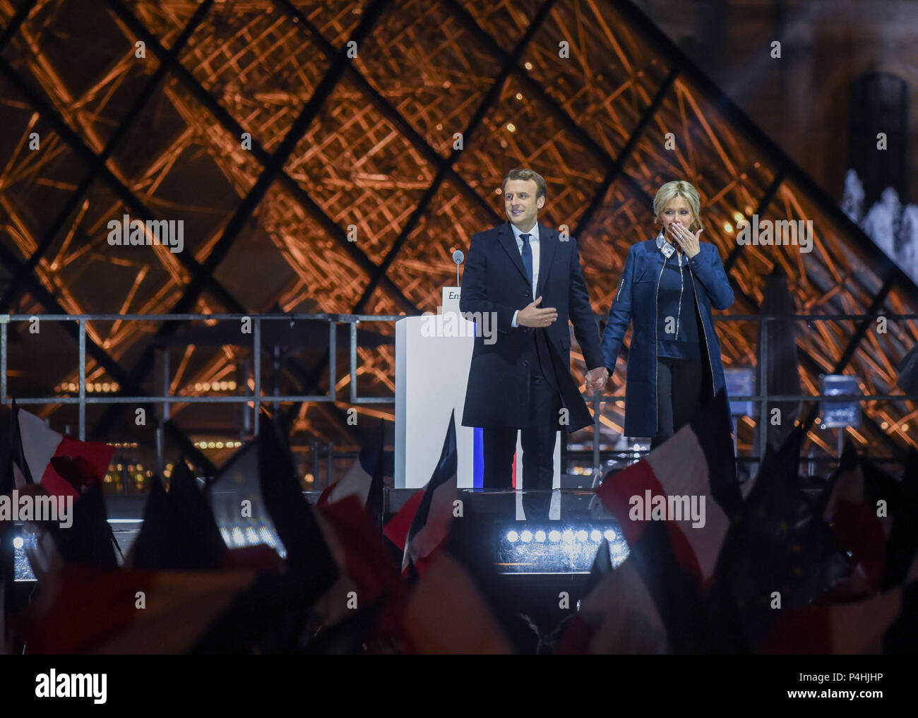 May 7, 2017 - Paris, France: Emmanuel Macron and his wife Brigitte ...