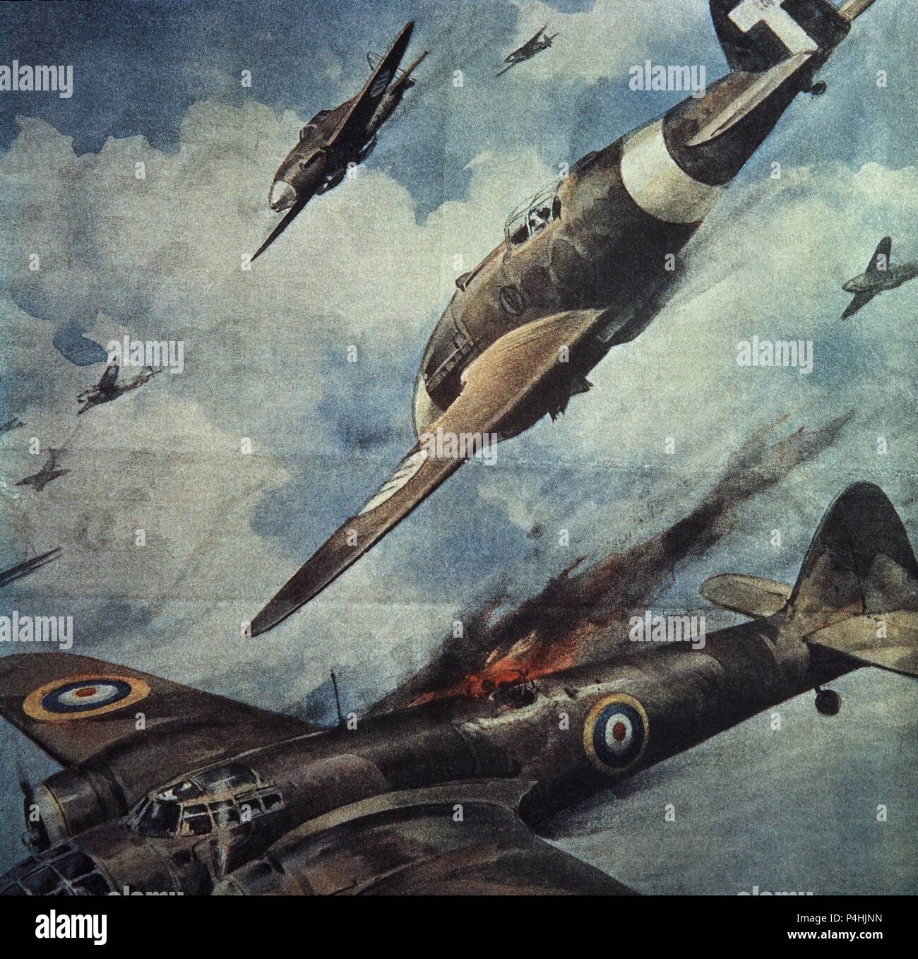 COMBATE AEREO 1940-TROPAS ABATIDAS POR CAZAS Stock Photo - Alamy