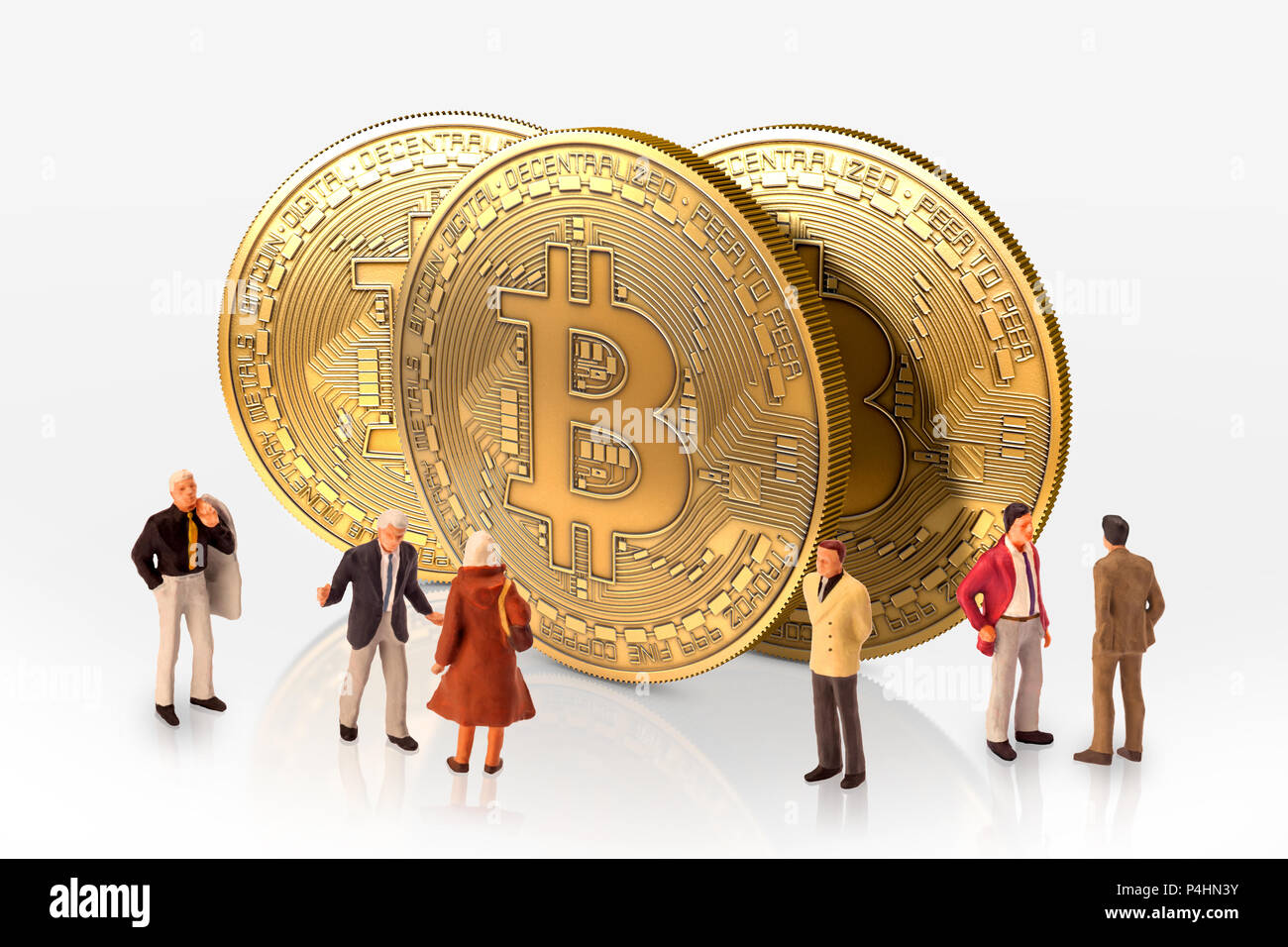 3D illustration: miniature people - a group of people pose next to ...