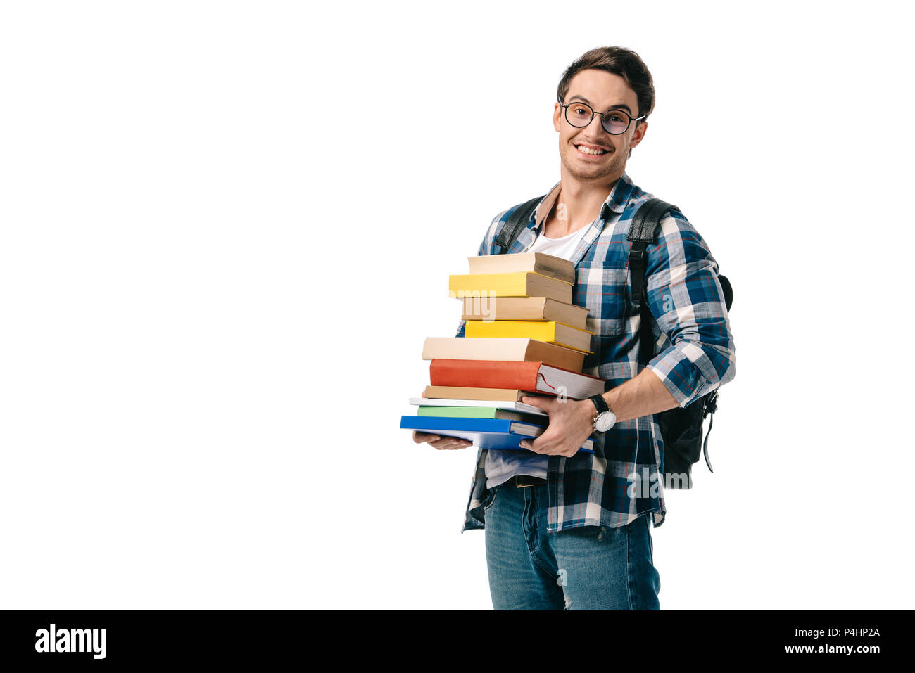 Young student stack books Cut Out Stock Images & Pictures - Alamy
