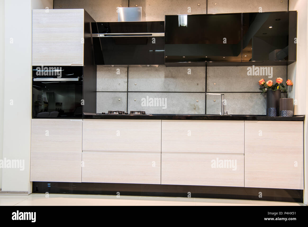 front view of modern kitchen interior Stock Photo - Alamy