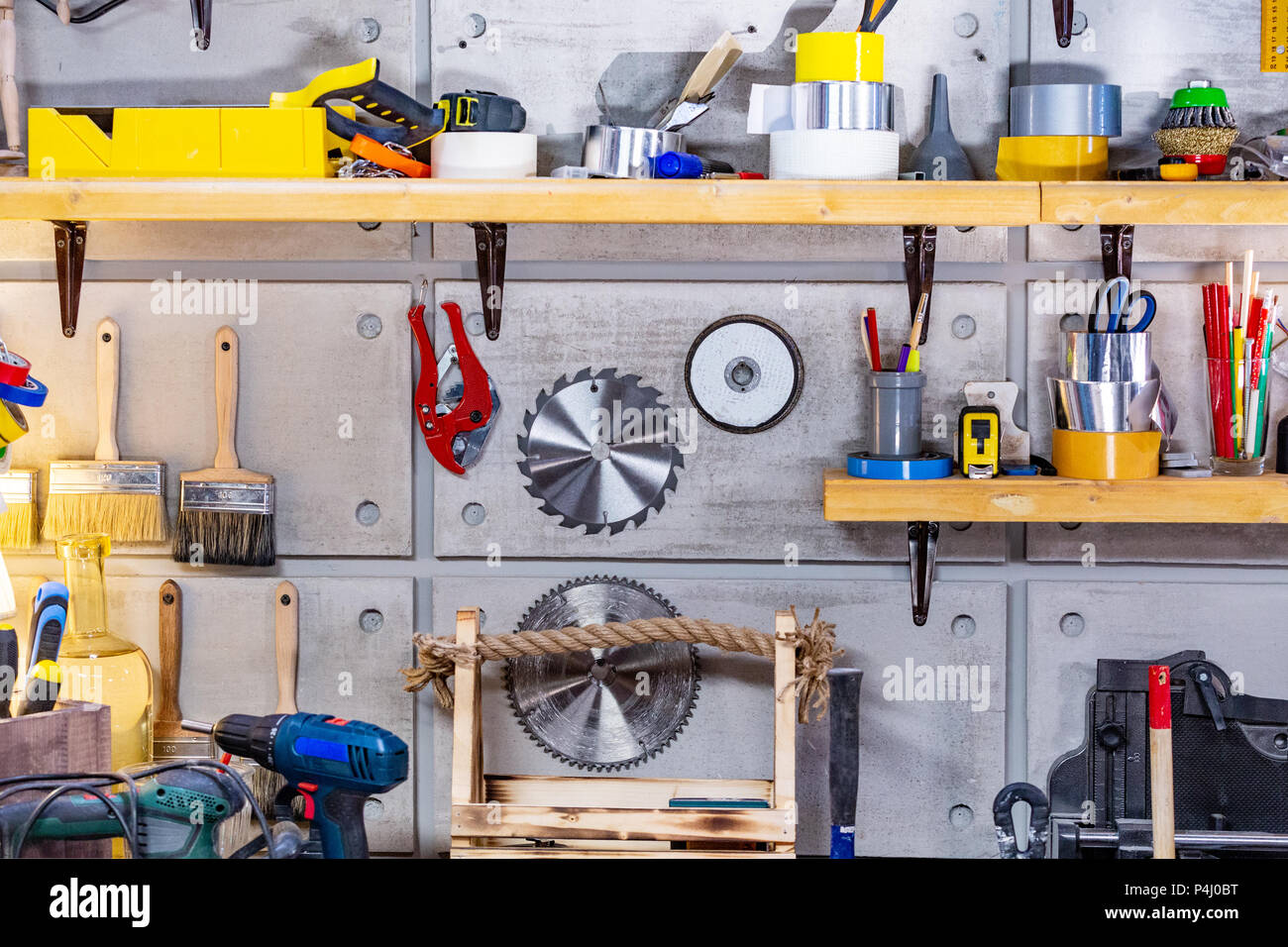 carpentry workshop equipped with the necessary tools Stock Photo - Alamy