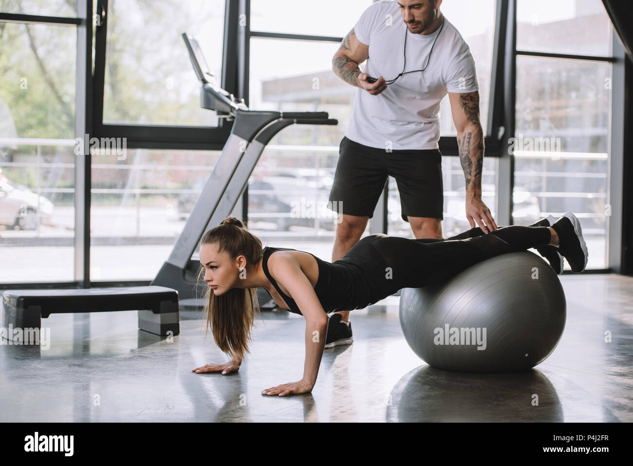 Woman exercise ball push ups hi-res stock photography and images - Alamy