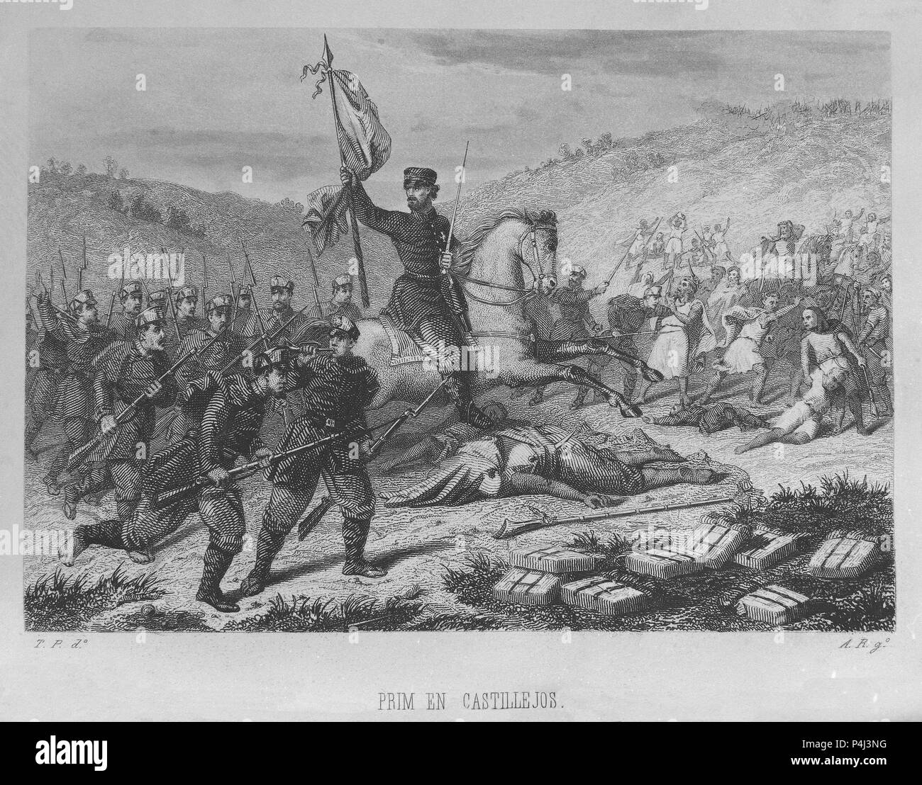 EL GENERAL PRIM EN LA BATALLA DE CASTILLEJOS - GRABADO SIGLO XIX ...