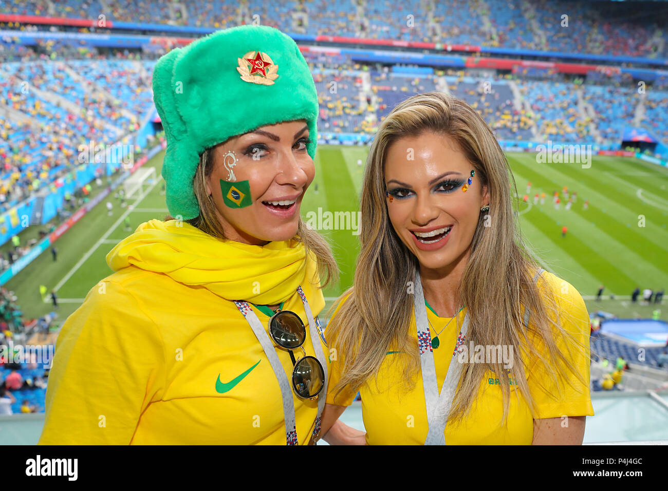 Brazil fans in the stands ahead of the FIFA World Cup Group E match at ...
