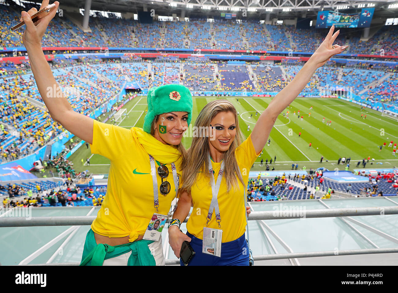 Brazil fans in the stands ahead of the FIFA World Cup Group E match at ...