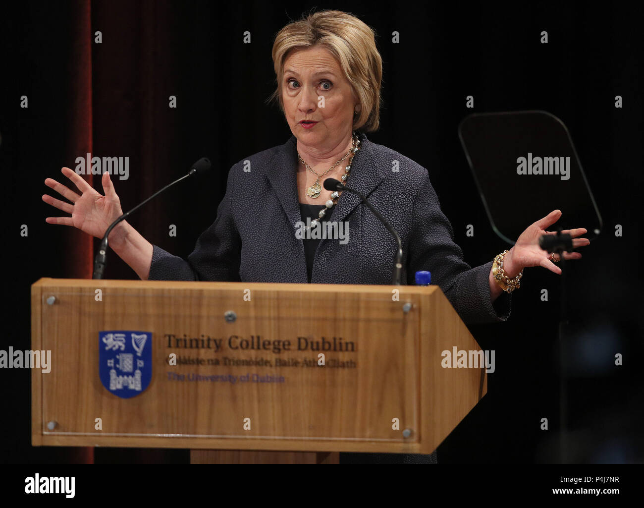 Hillary Clinton gives a lecture in the Edmund Burke Lecture Theatre ...