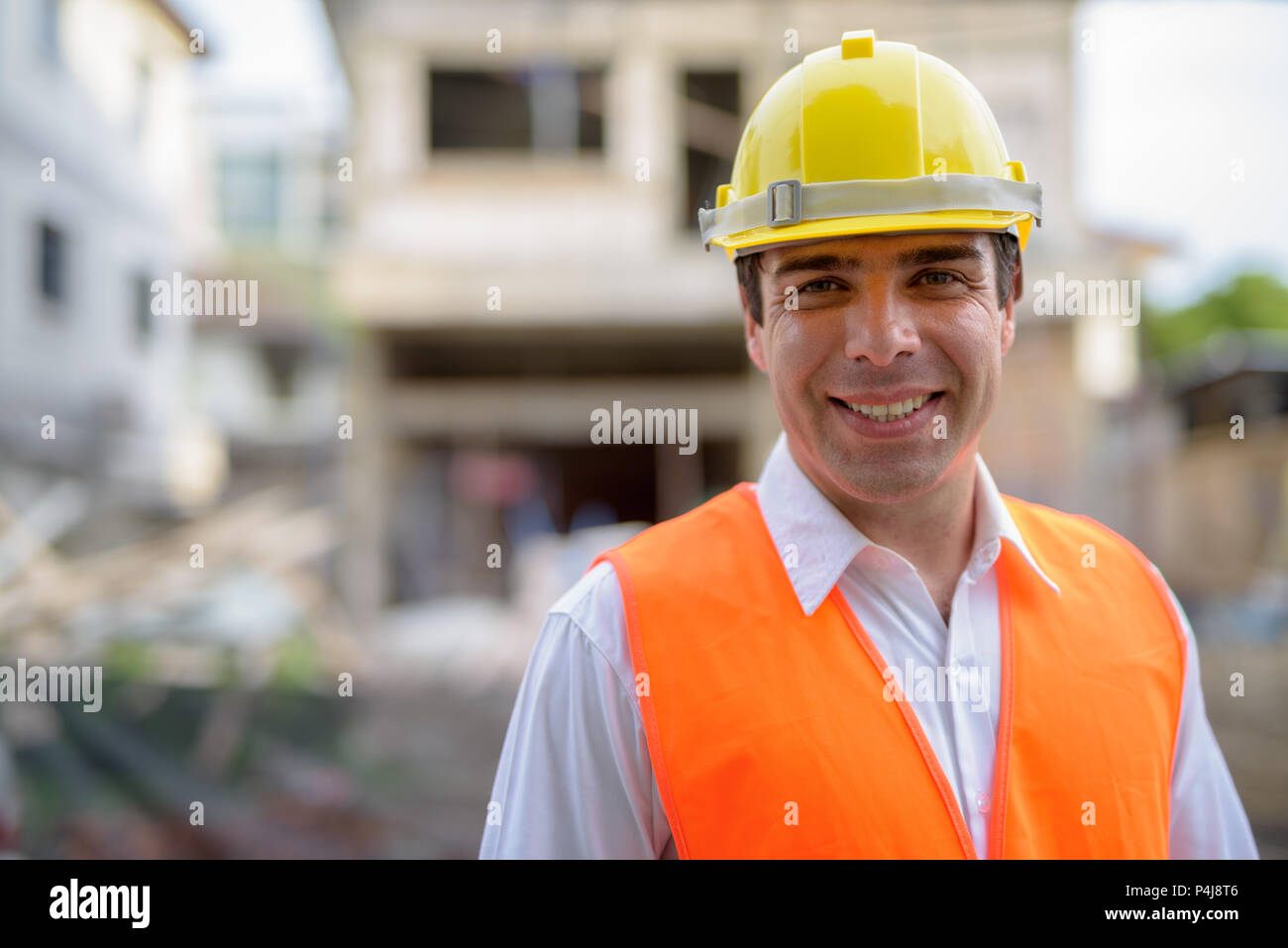 Handsome Persian man construction worker at the construction sit Stock ...