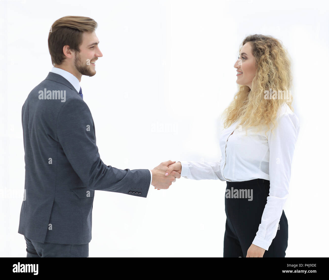 handshake Manager and client on blurred background Stock Photo - Alamy