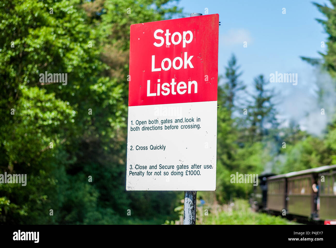 stop look listen signpost Stock Photo - Alamy