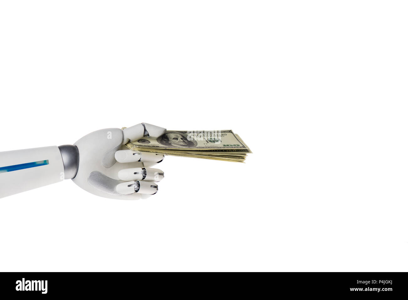 robot hand giving dollar banknotes isolated on white Stock Photo - Alamy