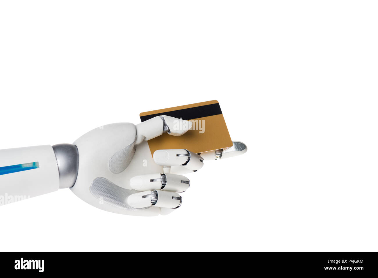 robot hand holding credit card for payment isolated on white Stock ...