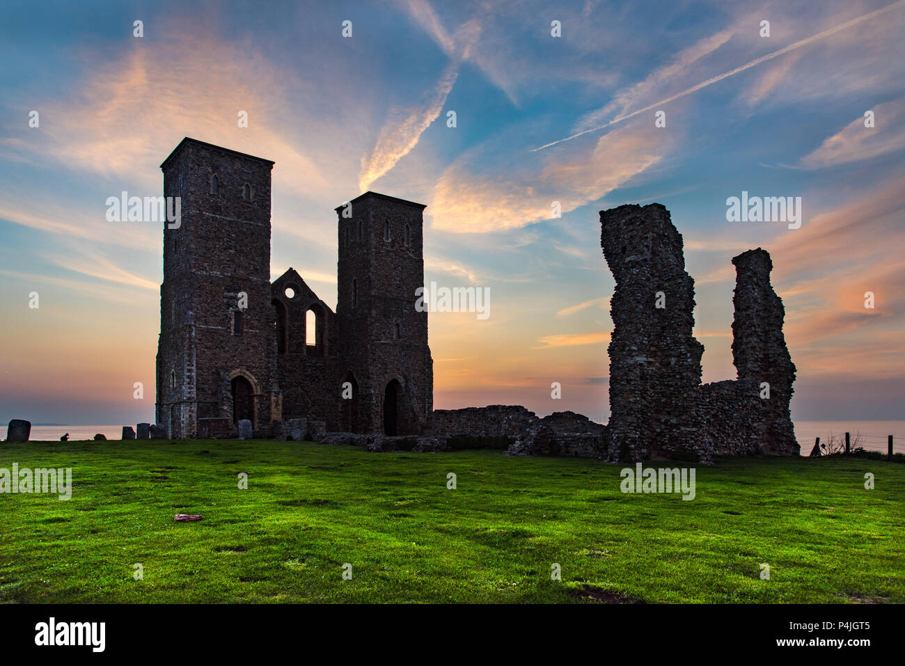 Sunset at Reculver, on the North Kent Coast, near Herne Bay, Kent, UK ...