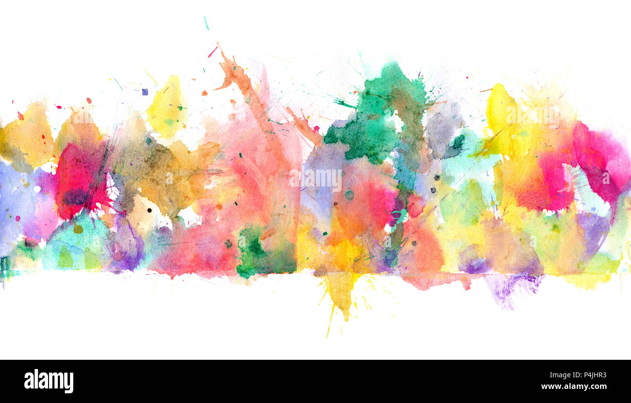 Watercolors splatters, splinter, blotches, blots and blobs on paper ...