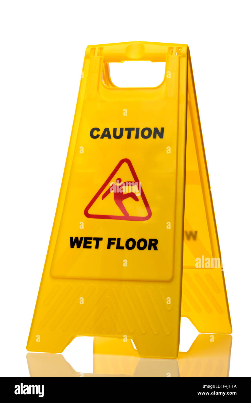Yellow Caution slippery wet floor sign isolated on white background ...
