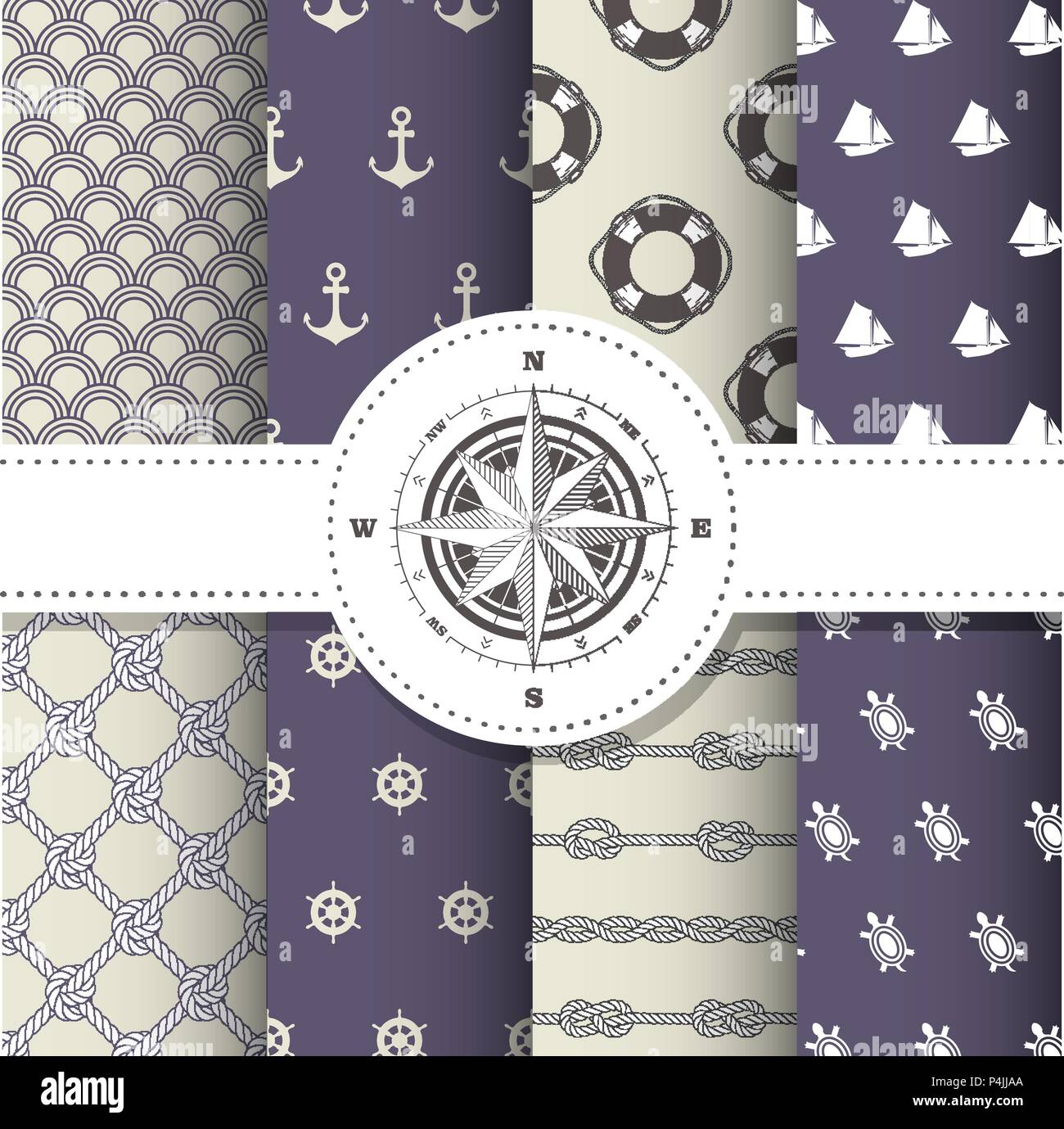 Marine and nautical backgrounds - set of sea theme seamless patterns ...