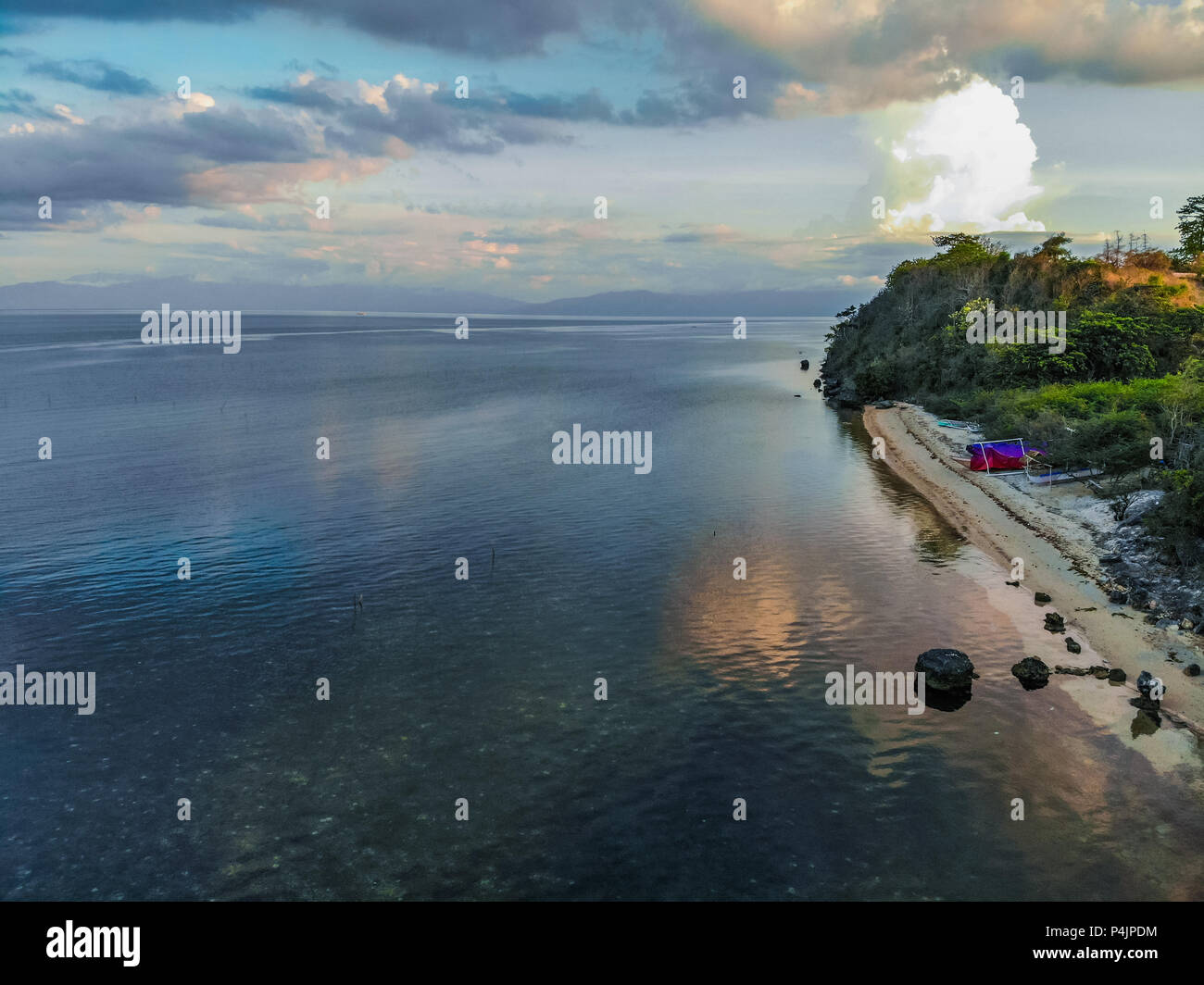 Aerial view of the calm waters of Calatagan, Batangas, Philippines ...