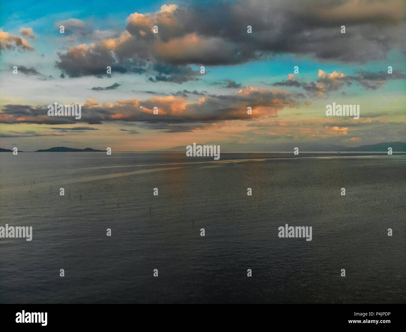 Aerial view of blue and yellow skies during twilight at Calatagan ...