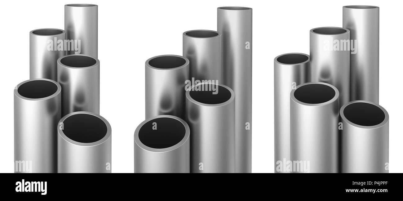 Set of metallic pipes. Isolated on white background. Stock 3d ...
