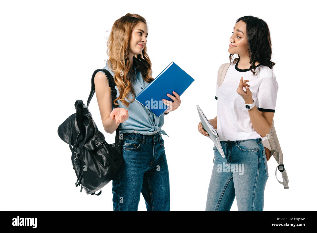 multicultural students talking isolated on white Stock Photo - Alamy