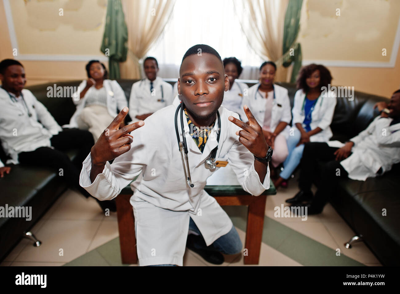 Group of african doctors students inside medical university Stock Photo ...